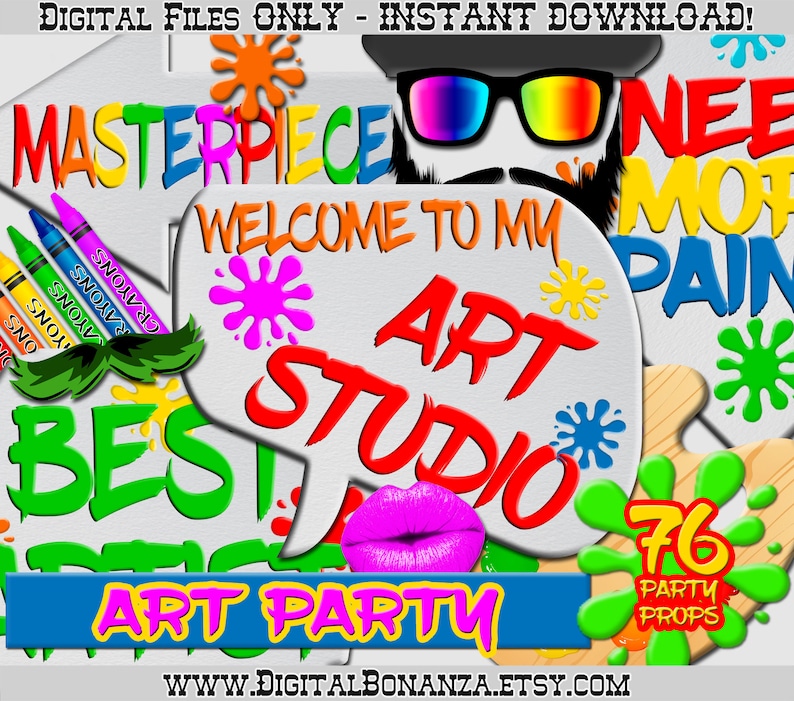 Art Birthday Props Art Party Printable Photo Booth Art | Etsy