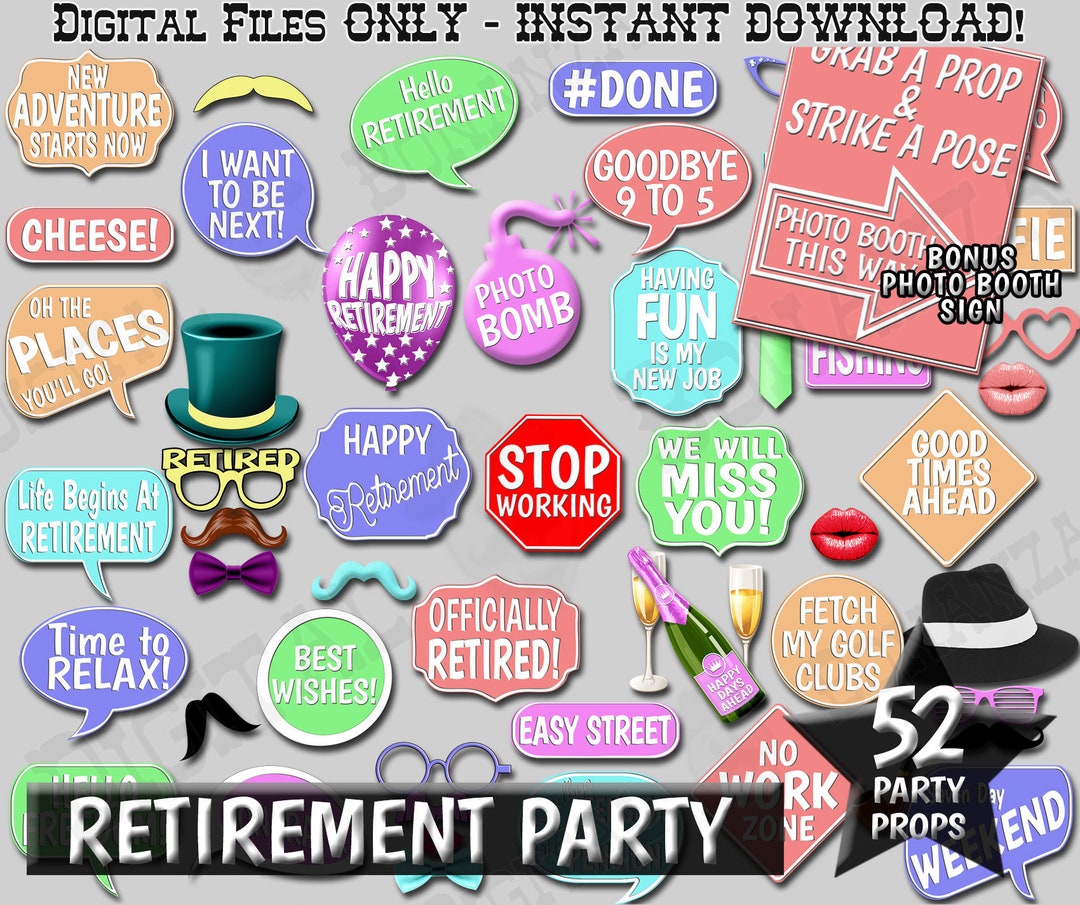 Retirement Party Props, Pastel and White Retirement Photo Booth Prop ...
