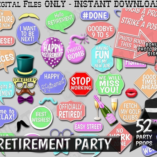 Printable Retirement Party Photo Booth Props Retirement - Etsy