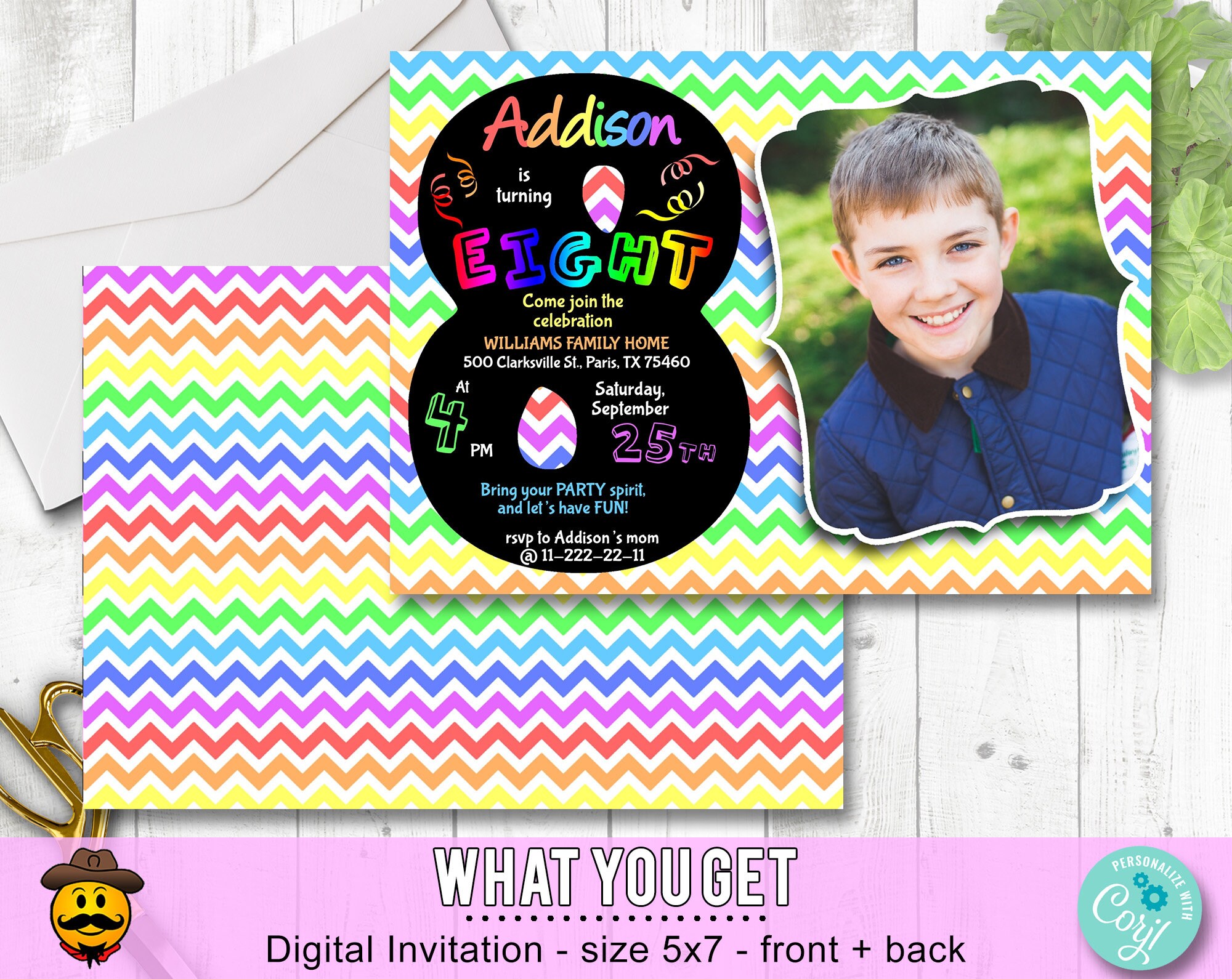 Rainbow Chevron Birthday Invitation