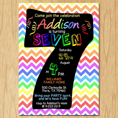 7th Birthday Invitation Chalkboard Invitation 7th Party - Etsy