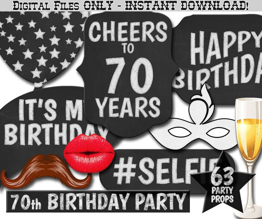 70th Birthday Party Printable Photo Booth Props Chalk and - Etsy