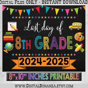 Last Day of Eight Grade Sign, Instant Download, Last Day of School ...