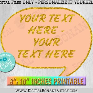 Editable Photo Booth Props Add Your Text. Gold Glitter and Any Color ...