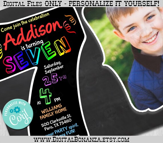 Baby Boy or Girl Birthday Party 7th Birthday Invite with Photo ...