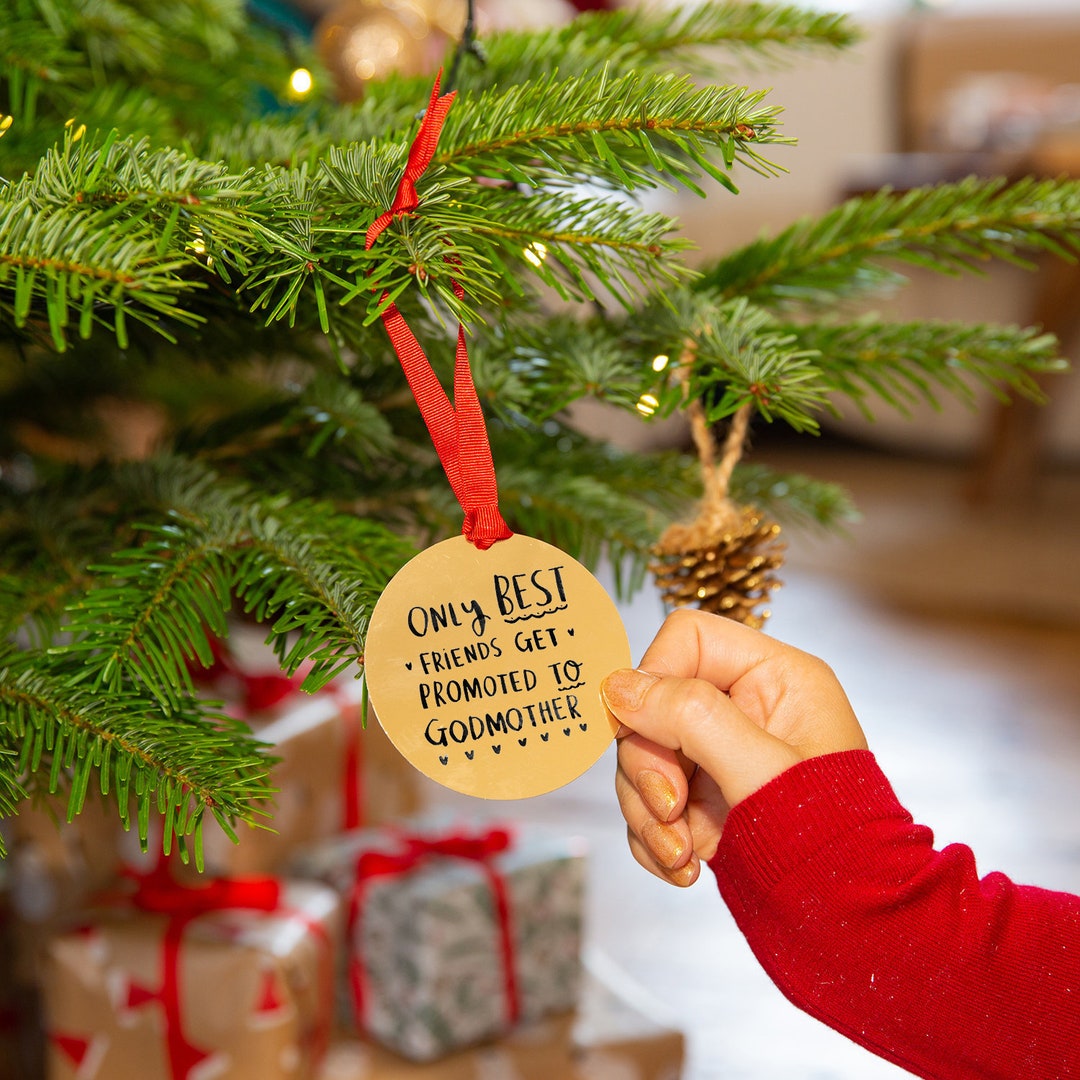 Best Friends Get Promoted to Godmother Gold Christmas Decoration Bauble ...