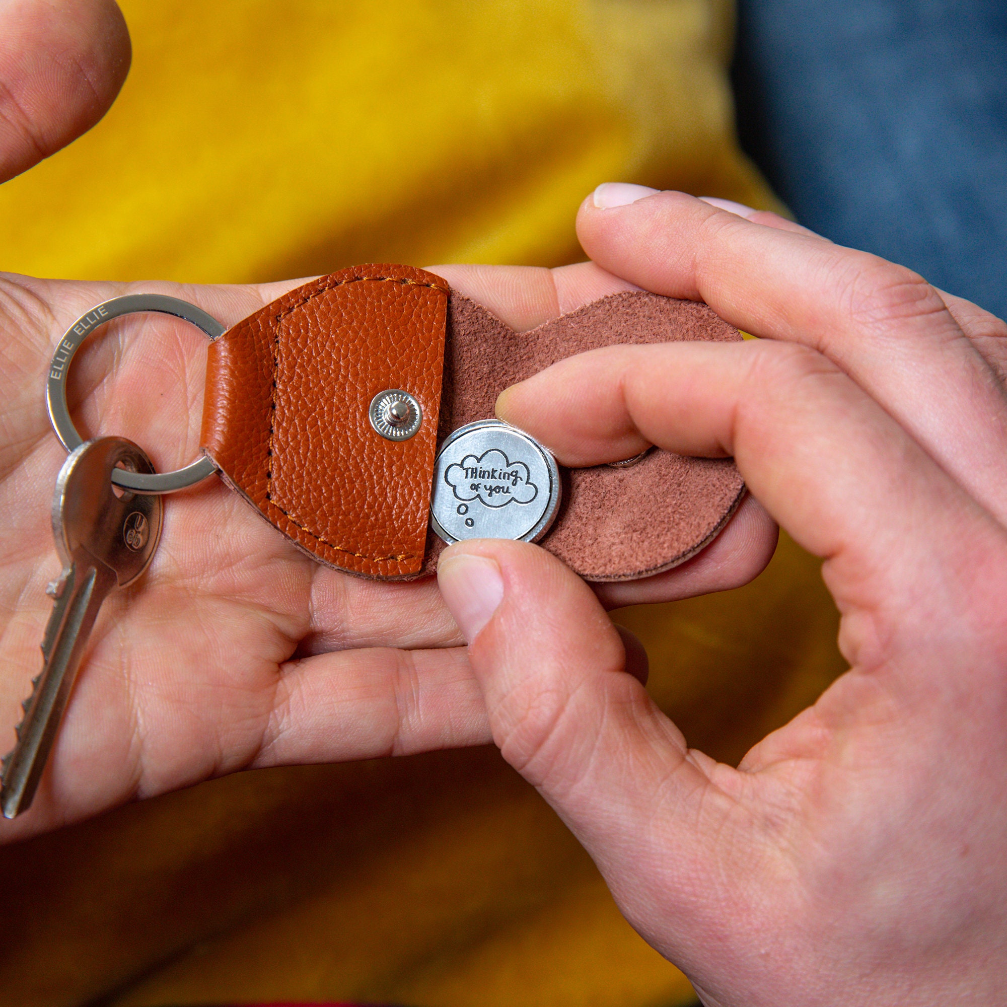 Pocket Token Keepsake Leather Keyring 'Thinking Of | Etsy