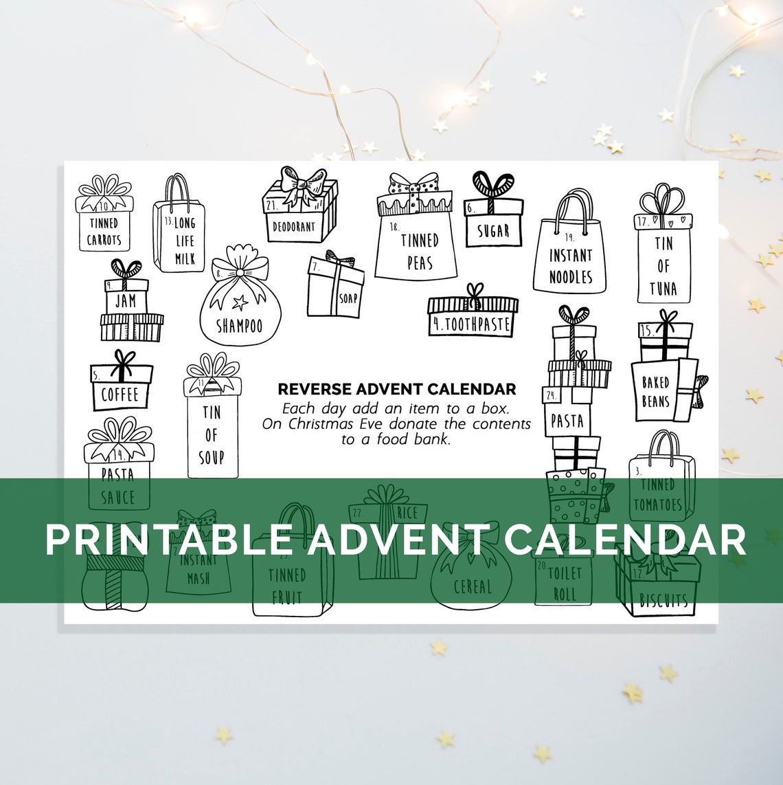 Digital Download Printable Reverse Advent Charity Giving Calendar - Etsy UK
