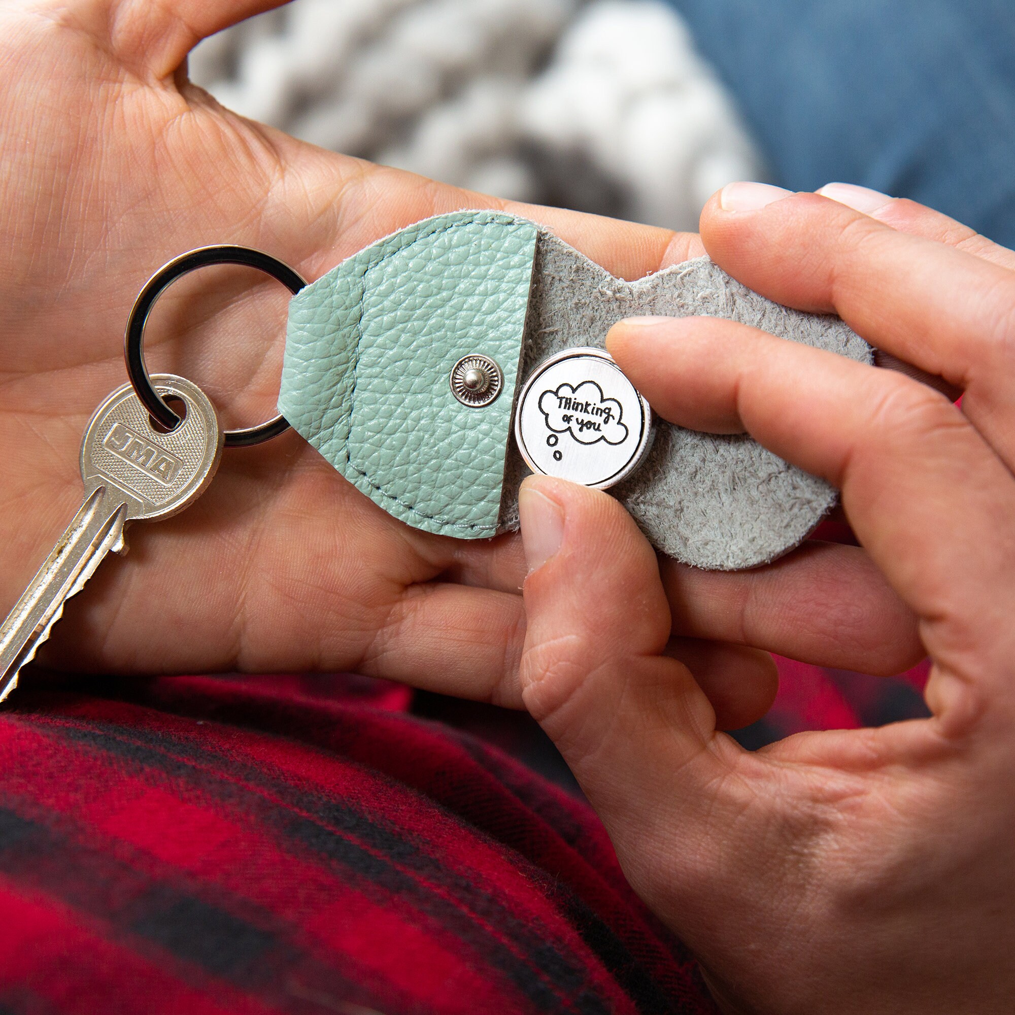 Pocket Token Keepsake Leather Keyring 'Thinking Of | Etsy