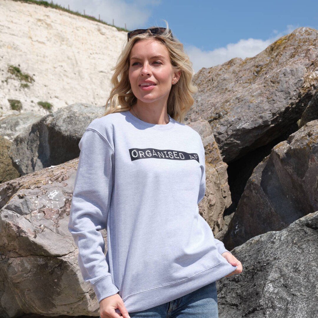 Organised AF Embossed Label Font Sweatshirt - Etsy