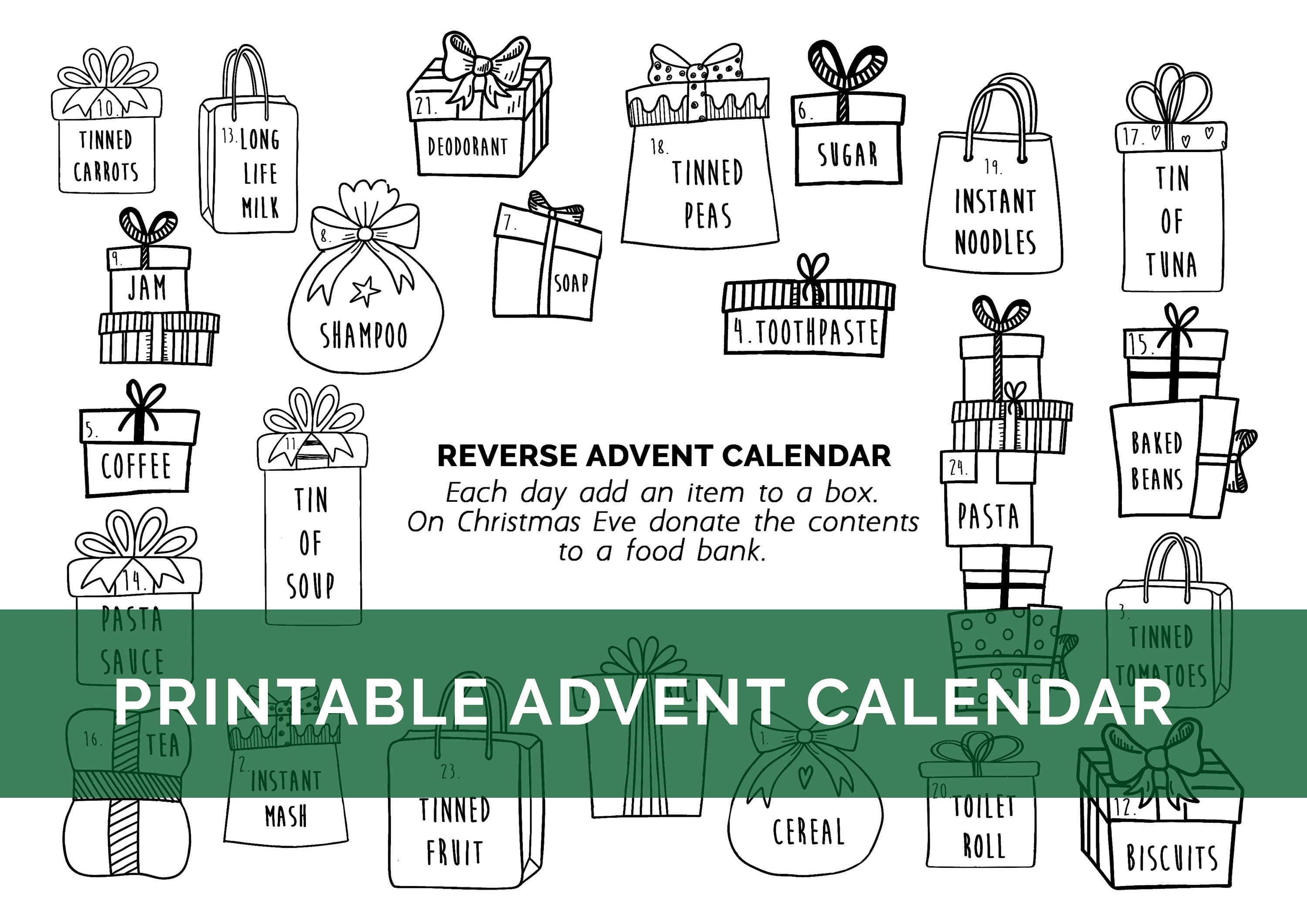 Digital Download Printable Reverse Advent Charity Giving Calendar - Etsy UK