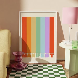 Manifest Art Print, Retro Wall Art, Colourful Quote Print ...