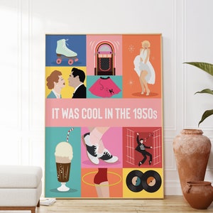 1950s Art, Retro 50s Wall Art Print, Nostalgic Art, Vibrant Retro ...