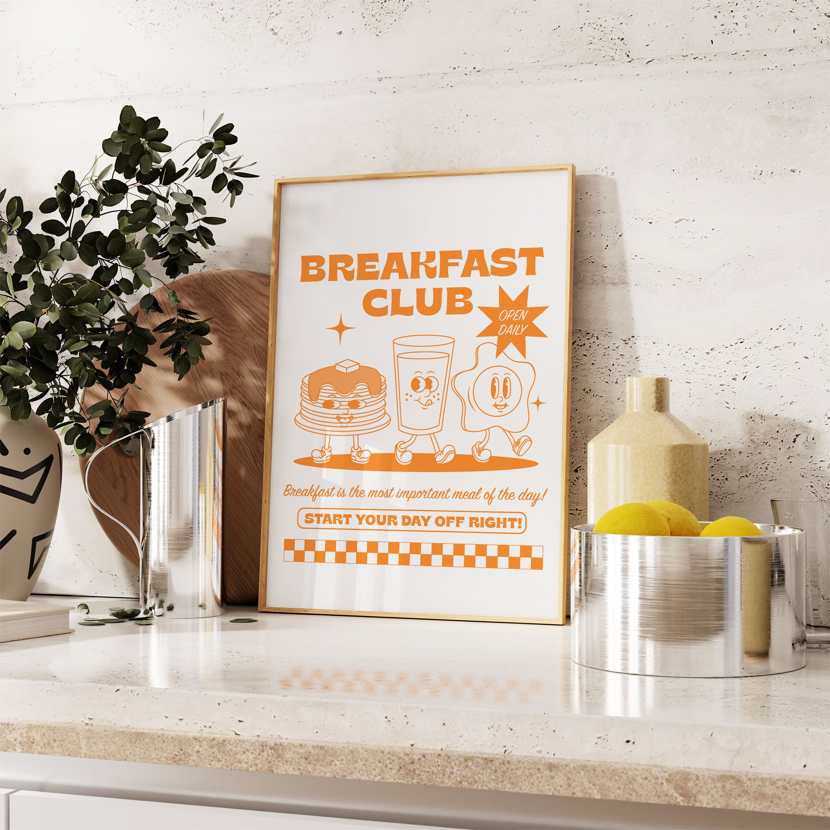 Breakfast Club Print, Retro Kitchen Art, Retro Food Poster, Cute ...