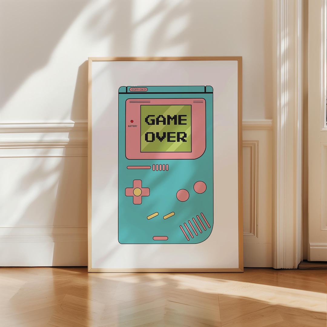 Retro 90s Handheld Video Game Art Print, Game Room Decor, Game Over ...