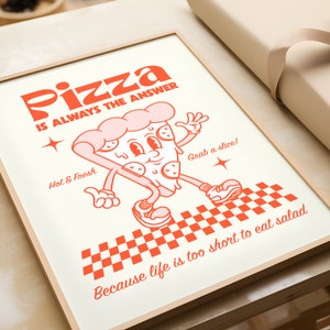 Charming Retro Style Pizza Print, Retro Cartoon Art for Pizza Lovers ...