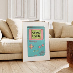 Retro 90s Handheld Video Game Art Print, Game Room Decor, Game Over ...