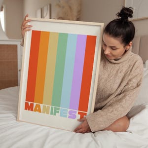 Manifest Art Print, Retro Wall Art, Colourful Quote Print ...