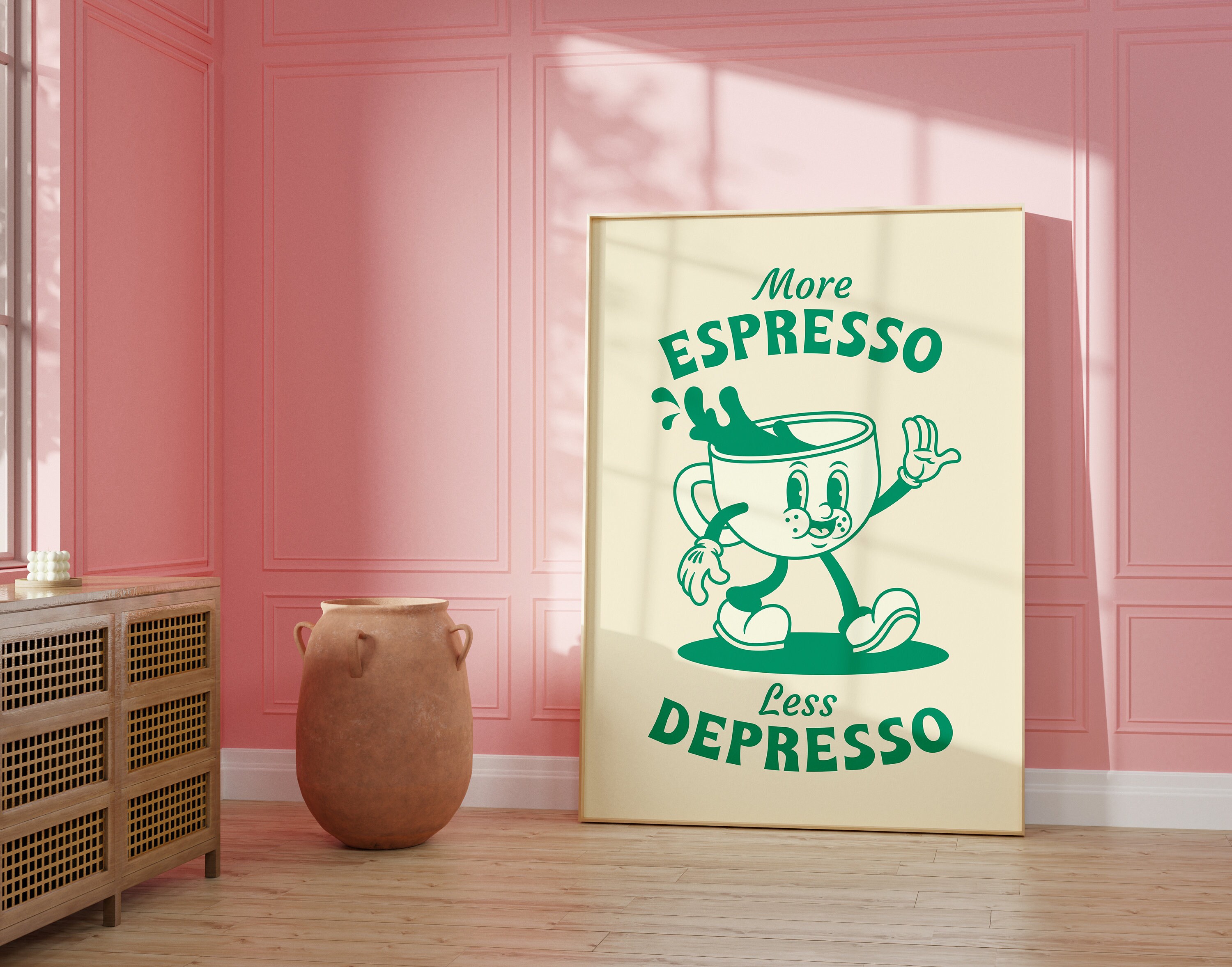 More Espresso Less Depresso Poster, Retro Coffee Bar Decor, Trendy Wall ...