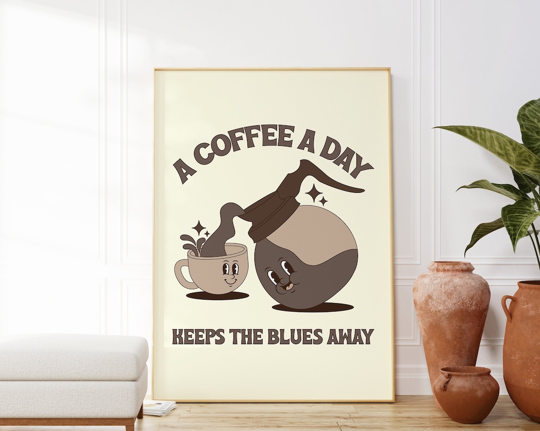 Coffee Bar Decor, Retro Coffee Poster, Cute Cartoon Poster, Retro ...