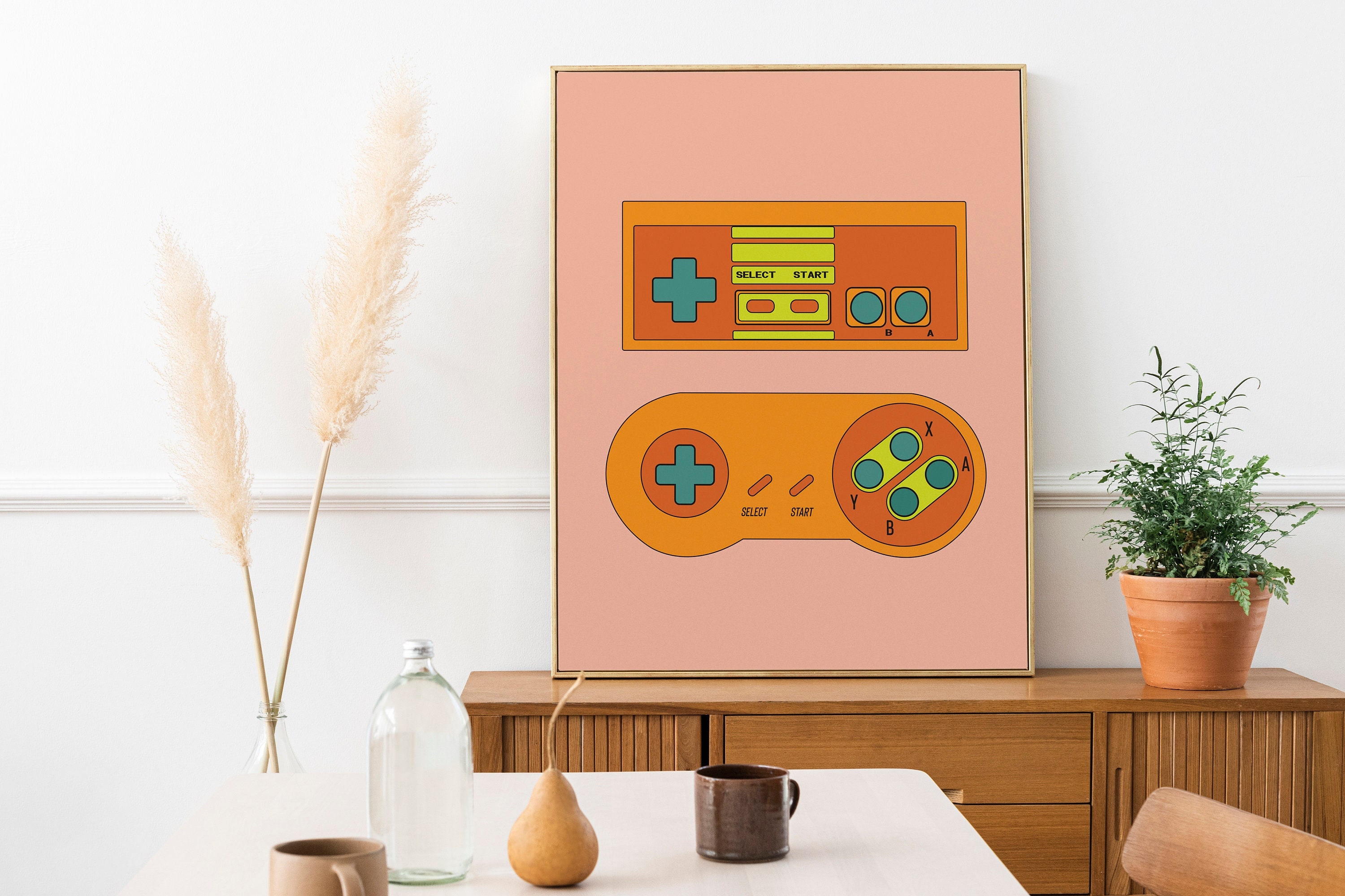 Retro Video Game Art Gaming Print Retro Game Controllers | Etsy