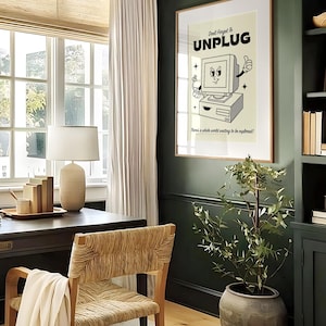 Retro Computer Illustration, Retro Character Print, Unplug Print ...