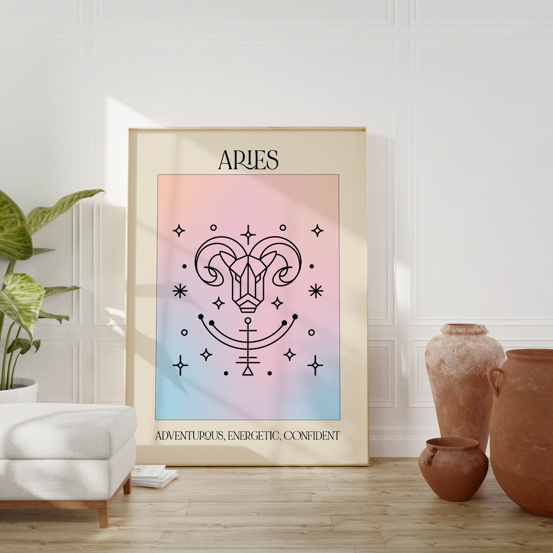 Retro Aries Print - Gradient Wall Art - Zodiac Art Print - Pastel Aura ...
