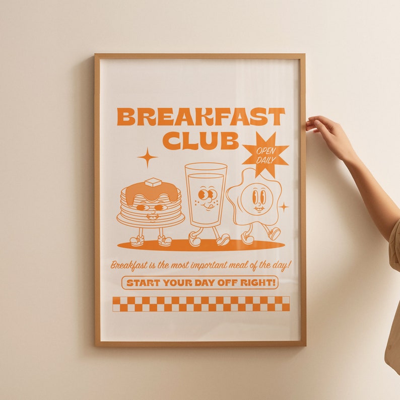 Breakfast Club Print, Retro Diner Poster for Kitchen, Retro Food Poster ...