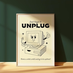 Retro Computer Illustration, Retro Character Print, Unplug Print ...