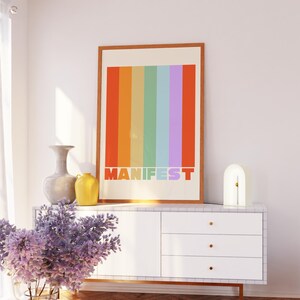 Manifest Art Print, Retro Wall Art, Colourful Quote Print ...