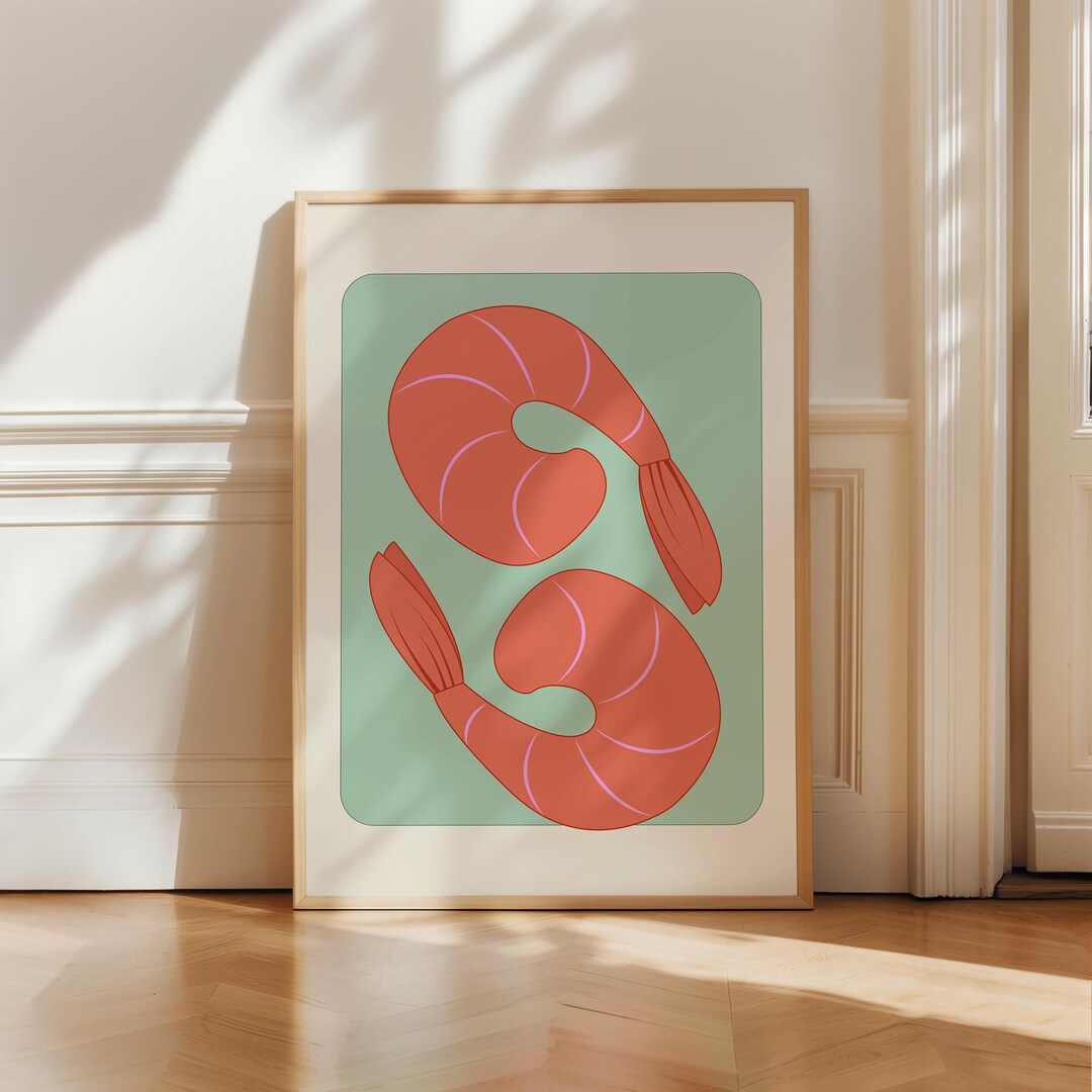 Shrimp Prawn Illustration, Shrimp Art Print, Summer Wall Art, Trendy ...