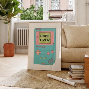 Retro 90s Handheld Video Game Art Print, Game Room Decor, Game Over ...