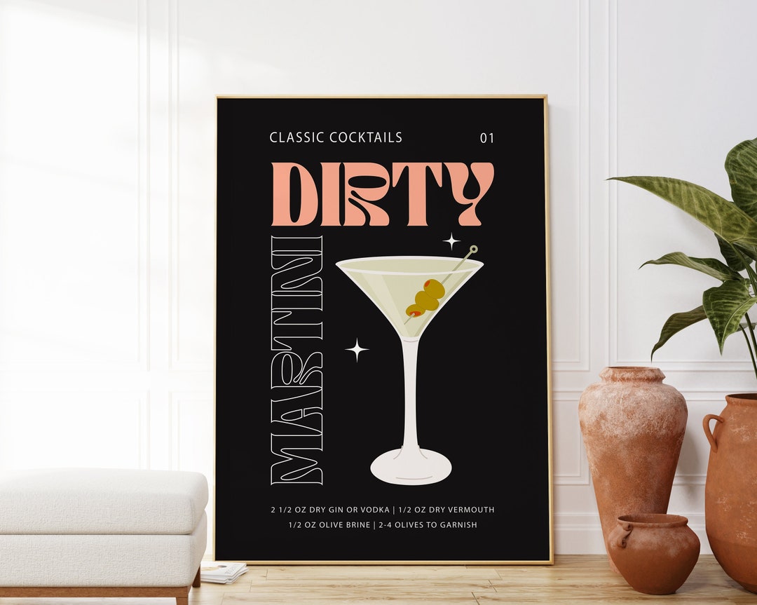 Dirty Martini Print, Retro Cocktail Sign, Colourful Bar Cart Decor ...