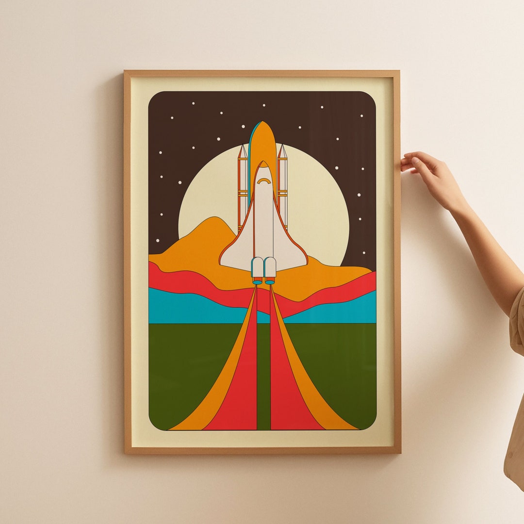 Retro Space Shuttle Poster, Space Rocket Print, Retro Space Poster, Digital Download, Rocket ...
