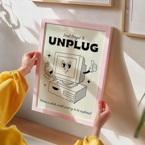 Retro Computer Illustration, Retro Character Print, Unplug Print ...