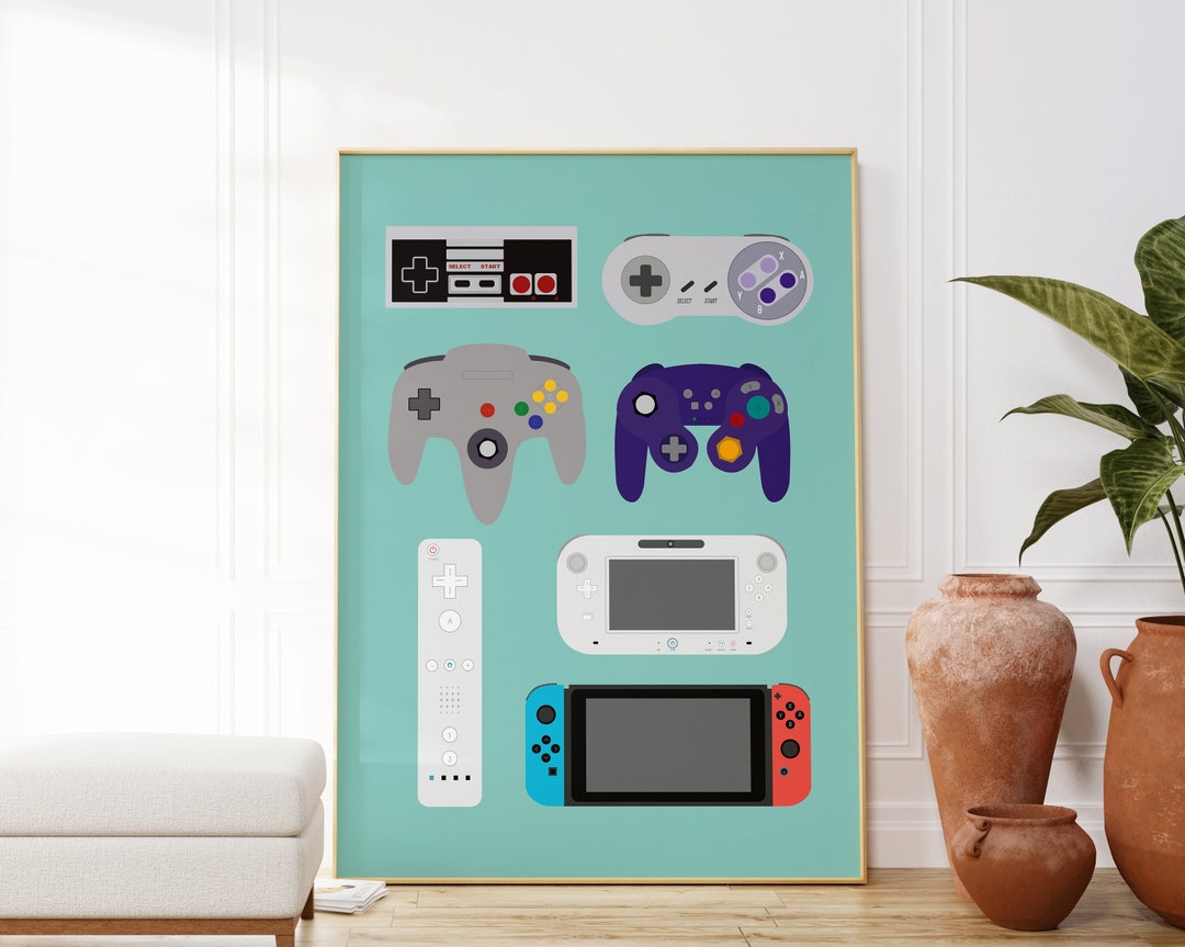 Video Game Controllers Printable Art - Video Game Art - Game Room Decor ...