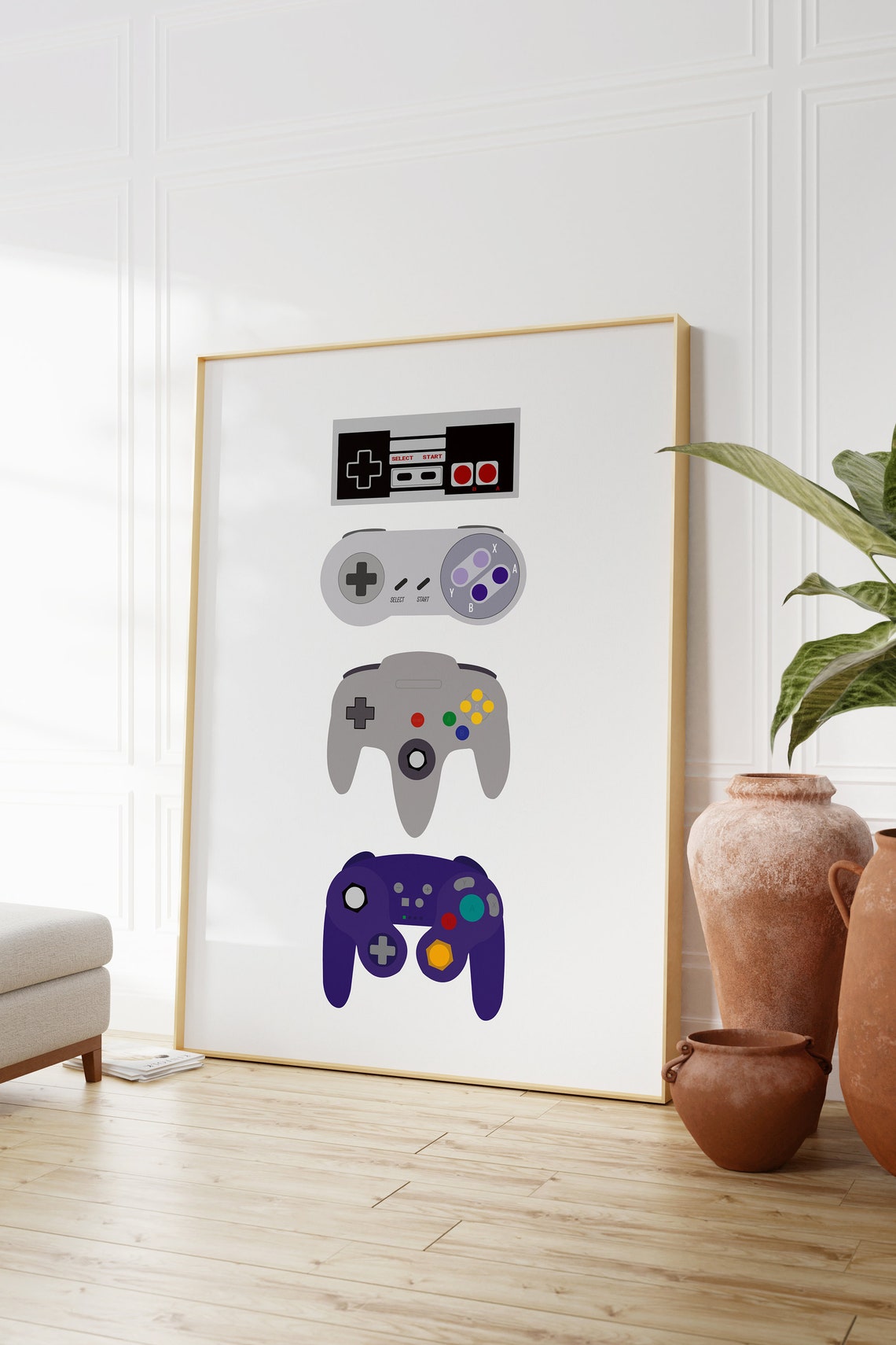 Video Game Controllers Print Retro Gaming Art Gift for | Etsy