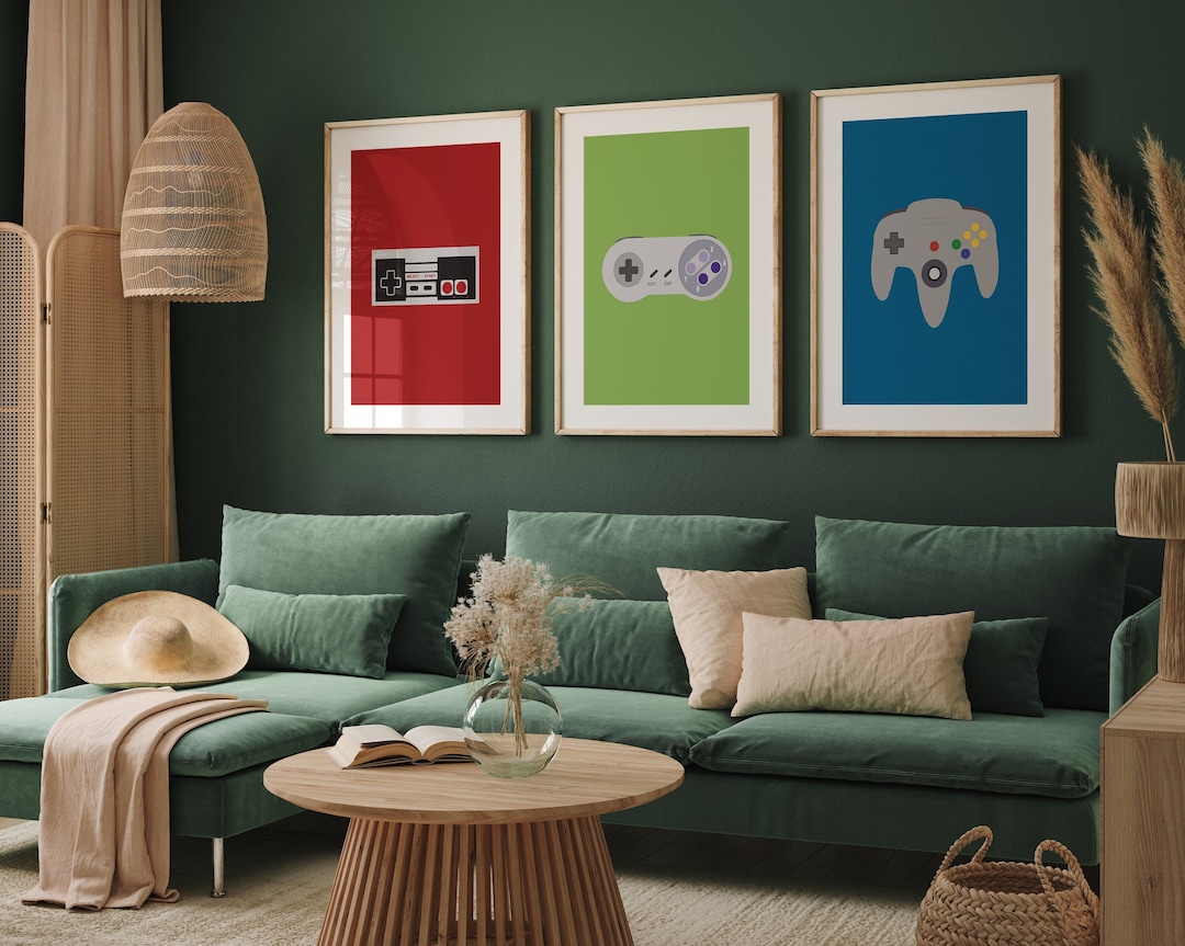 Game Room Decor, Video Game Art Set of 3, Retro Video Game Controller ...