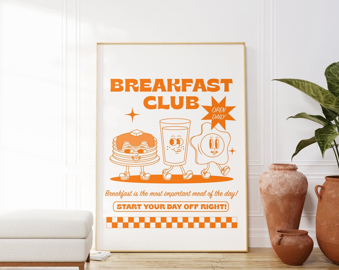 Breakfast Club Print, Retro Diner Poster for Kitchen, Retro Food Poster ...