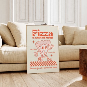 Charming Retro Style Pizza Print, Retro Cartoon Art for Pizza Lovers ...