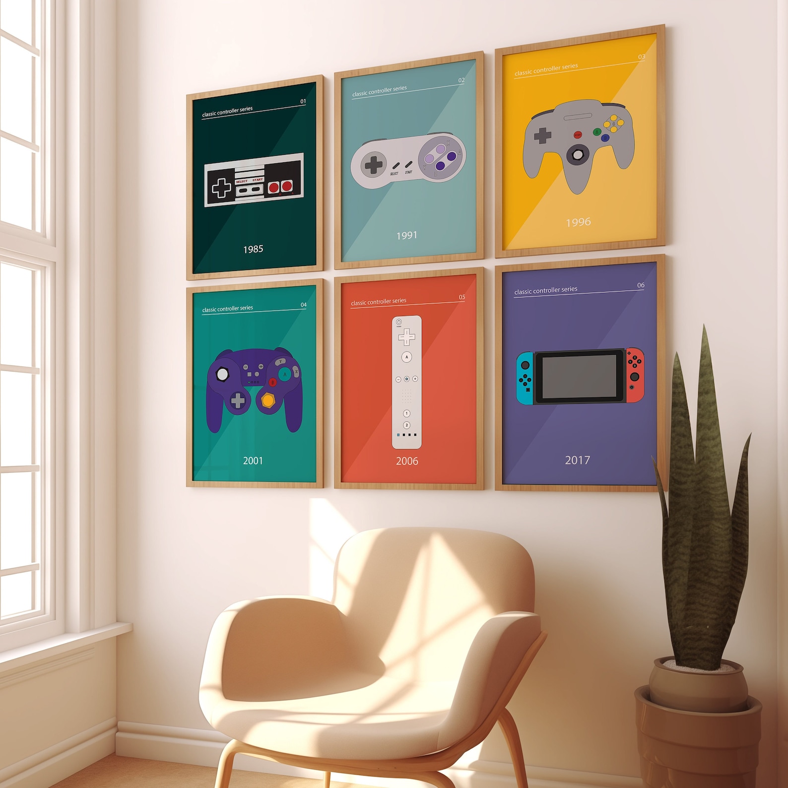 Classic Video Game Controllers Print Set of 6, Retro Video Game Art ...
