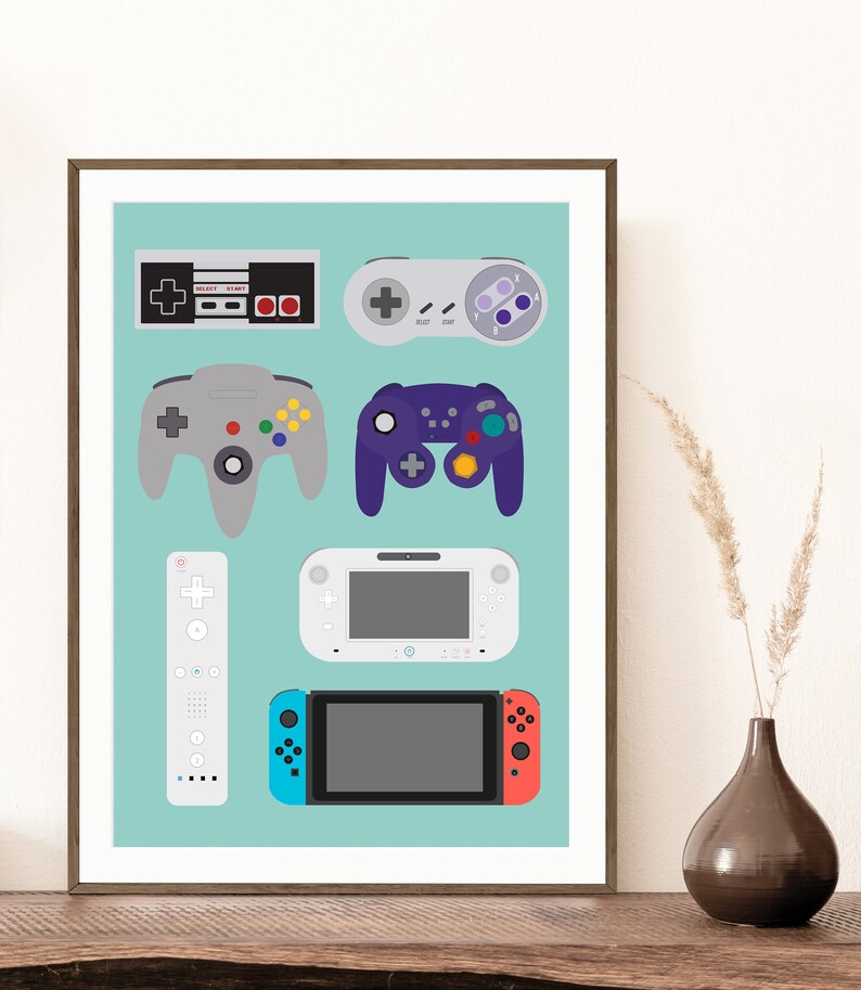 Video Game Controllers PRINTABLE Art Video Game Art Retro | Etsy
