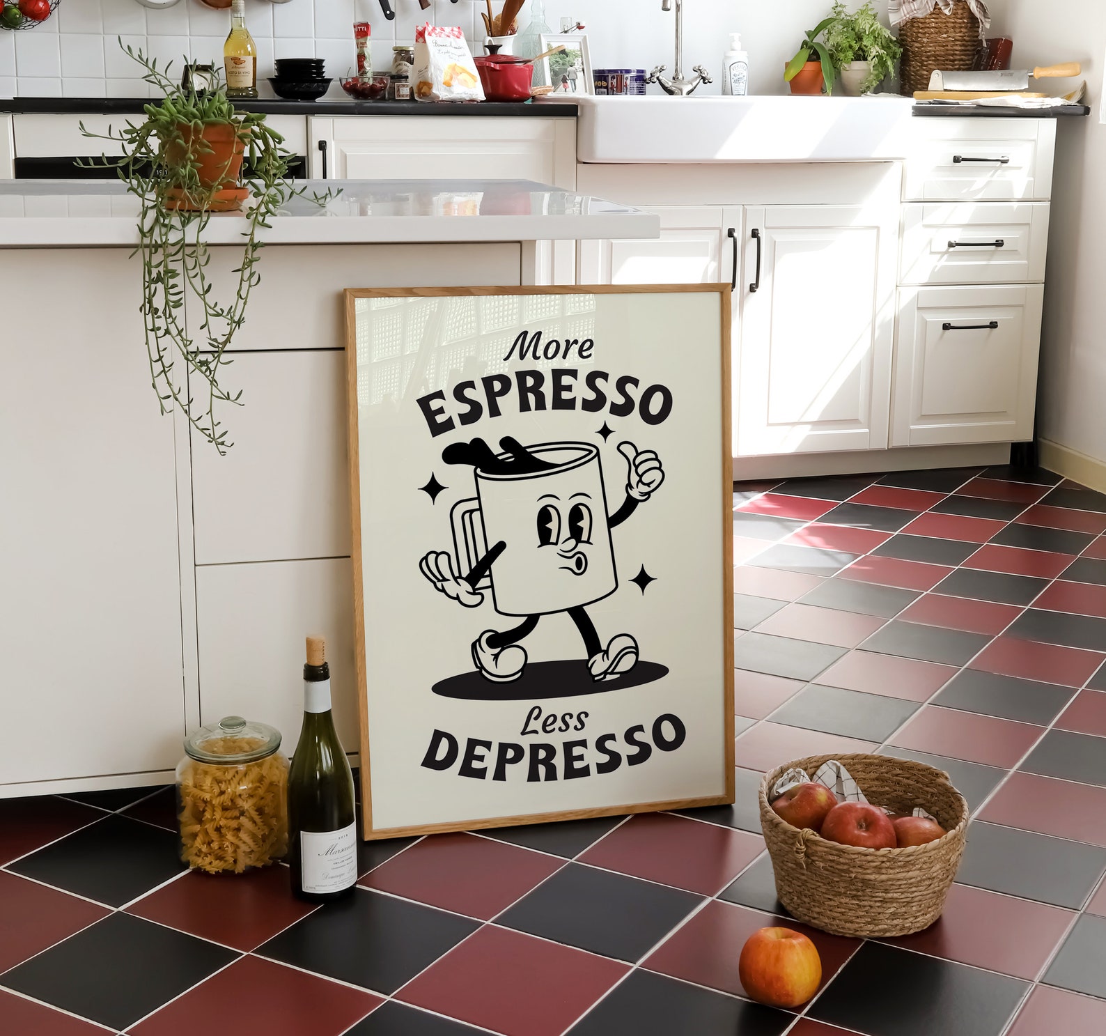 More Espresso Less Depresso Print, Retro Kitchen Wall Art, Coffee Bar ...