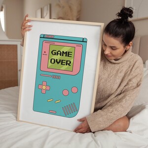 Retro 90s Handheld Video Game Art Print, Game Room Decor, Game Over ...