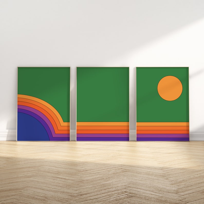 70s Landscape Art Print 70s Poster Geometric Line Art - Etsy