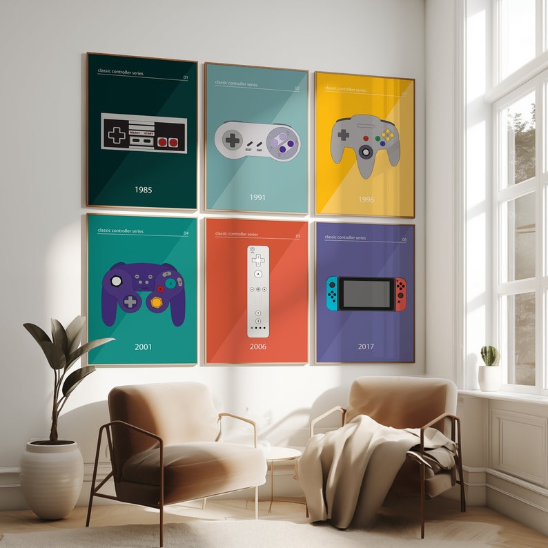 Classic Video Game Controllers Print Set of 6, Retro Video Game Art ...