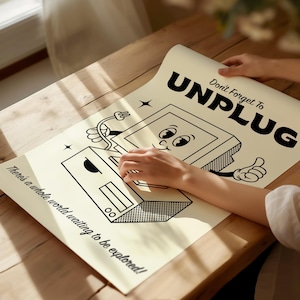 Retro Computer Illustration, Retro Character Print, Unplug Print ...
