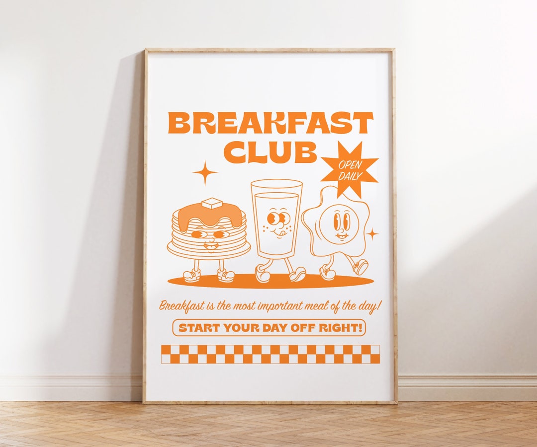 Breakfast Club Print, Retro Kitchen Art, Retro Food Poster, Cute ...