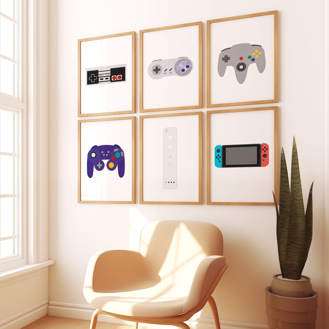 Video Game Art, Video Game Controllers Set, Game Room Decor, Retro ...