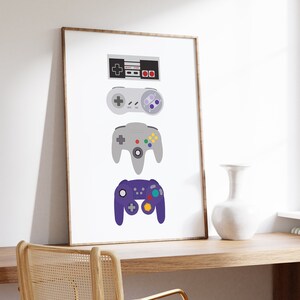 Video Game Controllers Print - Retro Gaming Art - Gift for Gamers ...